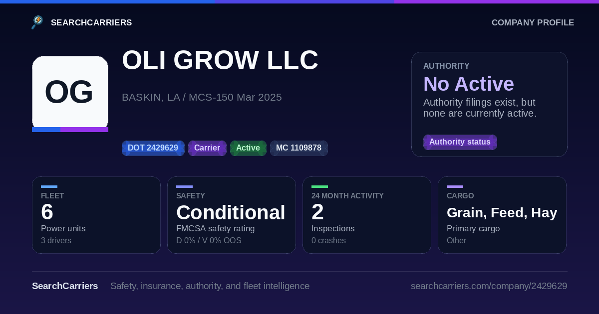 OLI GROW LLC (DOT 2429629) - SearchCarriers