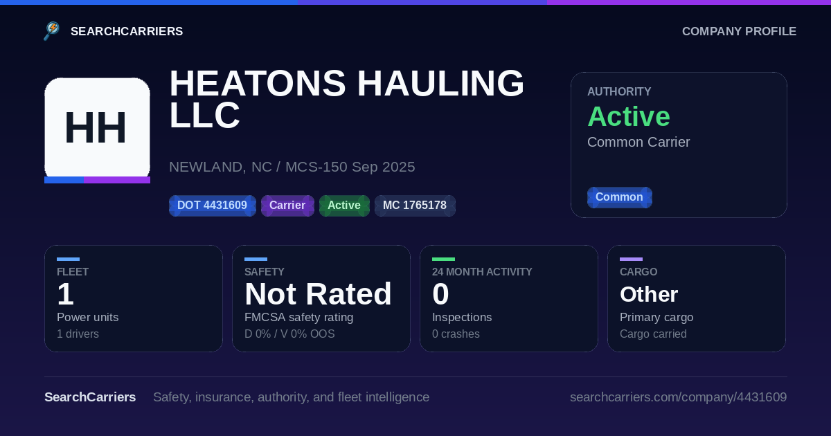 HEATONS HAULING LLC (DOT 4431609) - SearchCarriers