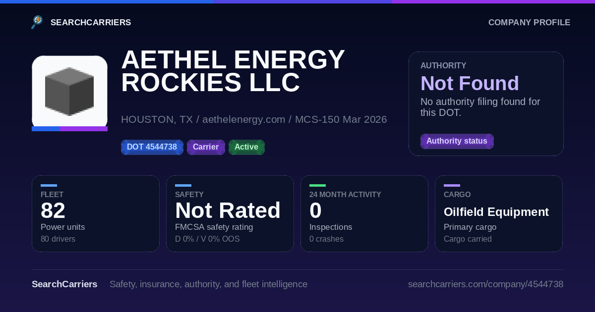 AETHEL ENERGY ROCKIES LLC (DOT 4544738) - SearchCarriers